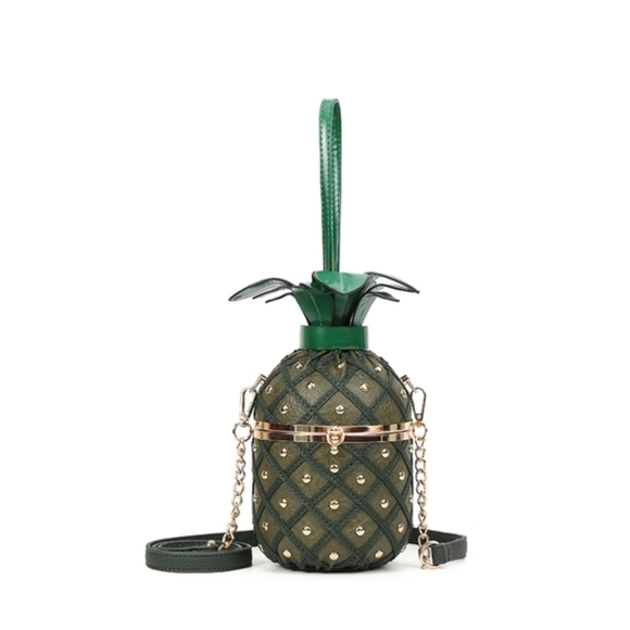 Diophy | Bags | Diophy Dark Green Leather Pineapple Shape Satchel ...